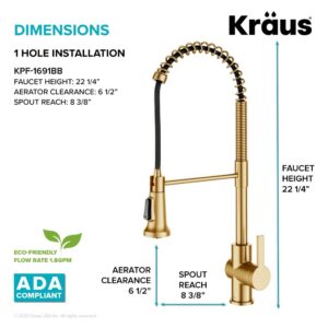 KRAUS Britt 2nd Gen Commercial Style Pull-Down Single Handle Kitchen Faucet in Brushed Brass, KPF-1691BB