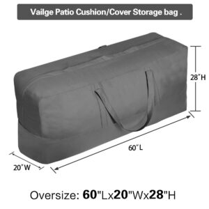 Vailge Storage Bag, 60Lx20Wx28H, Grey, Synthetic Fabric with Waterproof Coating, Zipper, Outdoor Furniture Cushion and Cover Storage Protection, 50 pounds Load Capacity