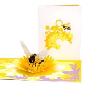 ribbli bee & flower handmade 3d pop up card,greeting card,mothers day card,thank you card,bumble bee card,floral card,for birthday,anniversary,congratulations,all occasion,with envelope