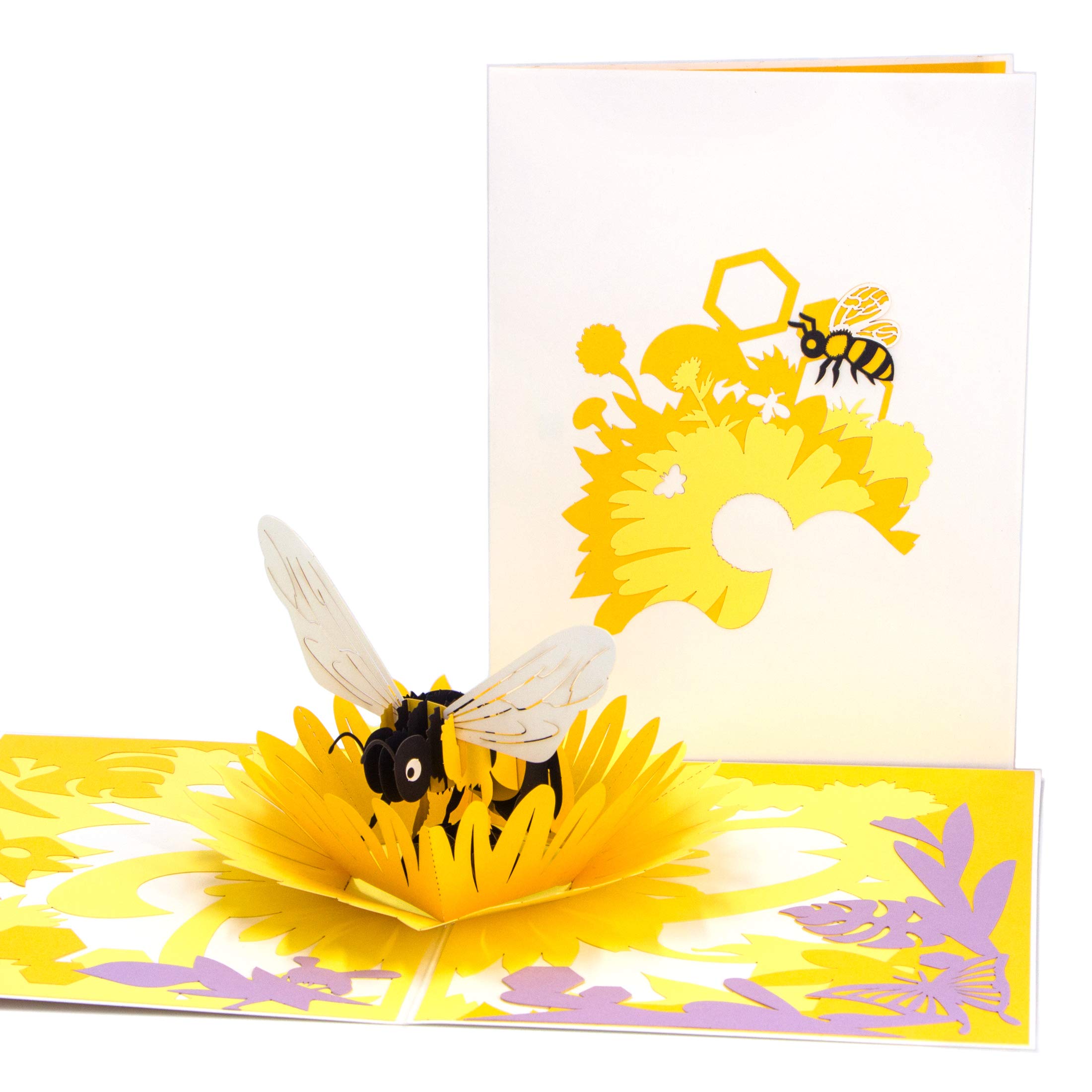 Ribbli Bee & Flower Handmade 3D Pop Up Card,Greeting Card,Mothers Day Card,Thank You Card,Bumble Bee Card,Floral Card,For Birthday,Anniversary,Congratulations,All Occasion,with Envelope