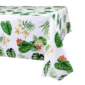 3 pack hawaiian luau tablecloths for party decoration, hawaii disposable plastic rectangular table covers, aloha tropical palm leaves table cloth, summer beach kids birthday cocktail party supplies