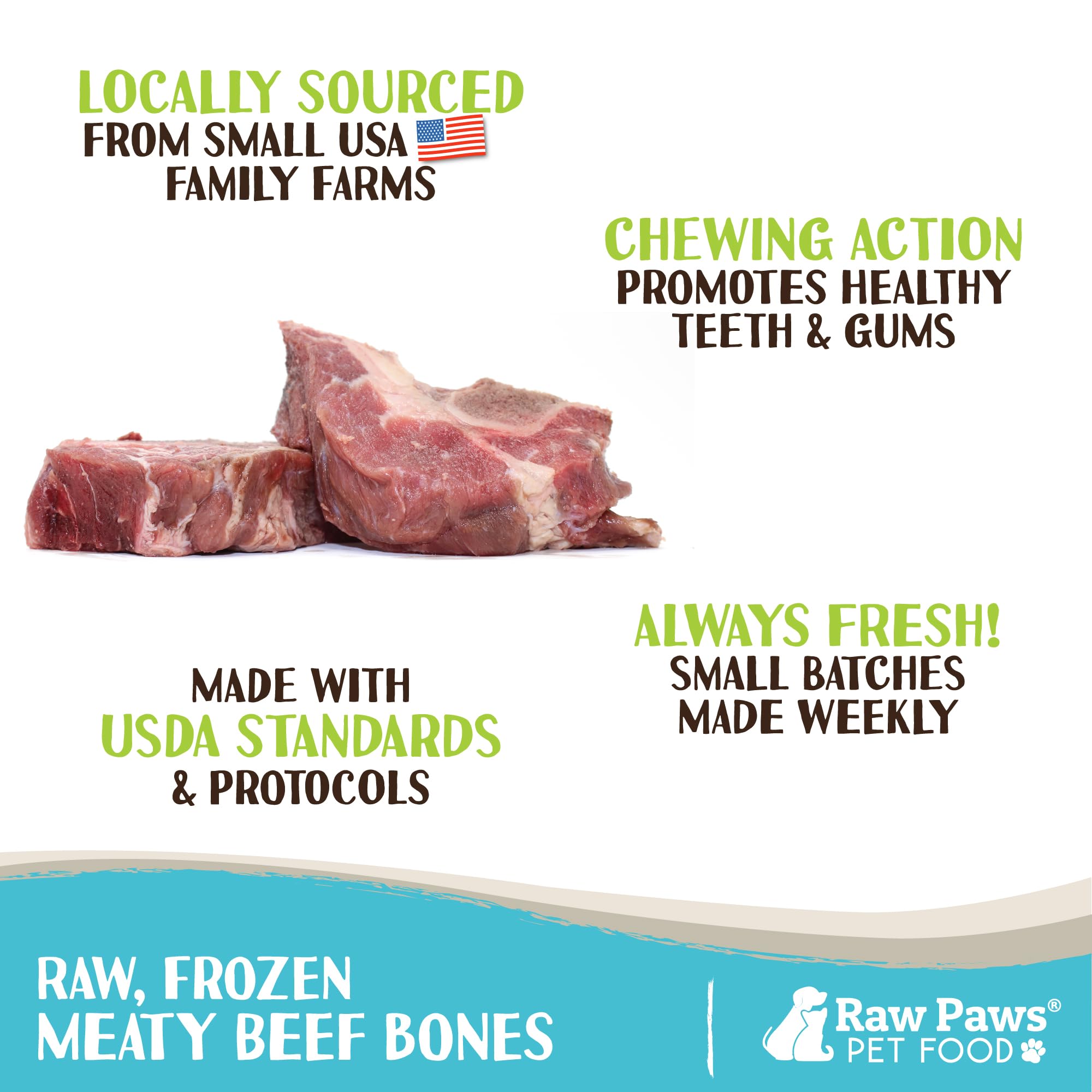 Raw Paws Meaty Beef Bones for Dogs, 8-lb - Made in USA - Frozen Raw Bones for Dogs - Raw Beef Bones - Frozen Dog Bones - Raw Dog Bones for Aggressive Chewers - Frozen Raw Meaty Dog Bones