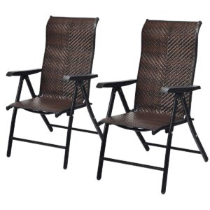 tangkula 2 piece patio rattan folding reclining chair, outdoor wicker portable camping chair with widened armrest, foldable chair with adjustable high backrest for garden balcony outdoor & indoor (2)