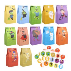 ccinee 36pcs halloween paper treat bags cute candy bags with 48pcs round stickers for halloween party snacks gift packing supplies