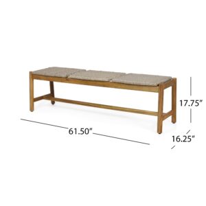 Christopher Knight Home Phoebe Outdoor 3 Seater Wicker Bench, Teak Finish, Light Gray