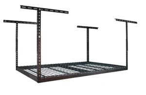 monsterrax overhead garage storage racks 4x6 (2-pack) ceiling mounted shelving, adjustable hanging storage organizer, heavy duty steel, holds 500 pounds, hammertone, adjusts 12"-21” off ceiling