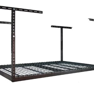 MonsterRax Overhead Garage Storage Racks 4x6 (2-Pack) Ceiling Mounted Shelving, Adjustable Hanging Storage Organizer, Heavy Duty Steel, Holds 500 Pounds, Hammertone, Adjusts 12"-21” off Ceiling