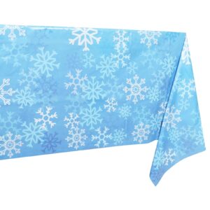 BLUE PANDA 3 Pack Blue Snowflake Plastic Tablecloths for Christmas Party Supplies, 54 x 108 inch Rectangular Xmas Winter Holiday Snowy Table Covers, Fun Festive Christmas Party Decorations