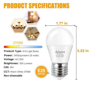 Ajuns LED Bulb 3W Equivalent 25 Watt Light Bulbs，120V Ceiling Fan Light Bulbs Table Lamp Bulb Warm White 2700K LED Energy Saving Bulb E26 Base, Suitable for Home 4 Pack