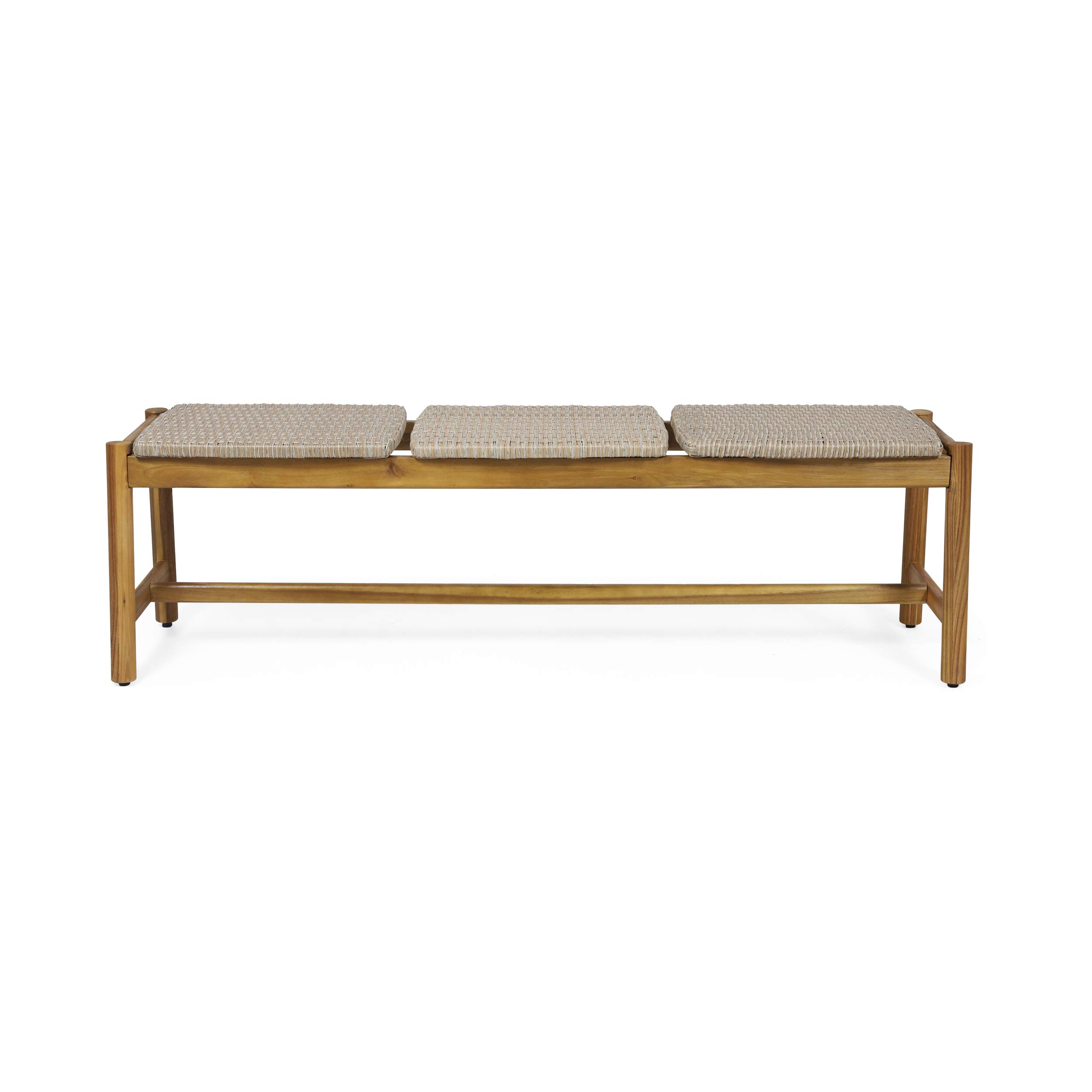 Christopher Knight Home Phoebe Outdoor 3 Seater Wicker Bench, Teak Finish, Light Gray