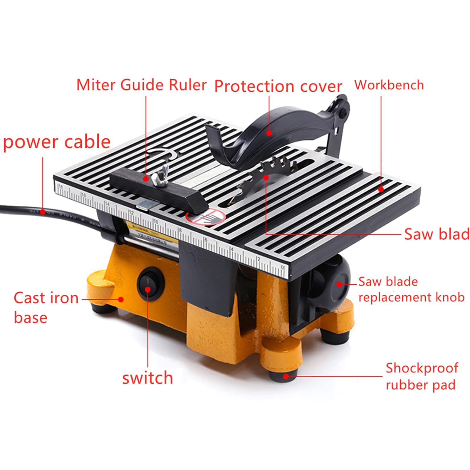 4" 60W Mini Table Saw Top Cut Off Miter Saw for Precision Cut Metal Wood Frame Molding