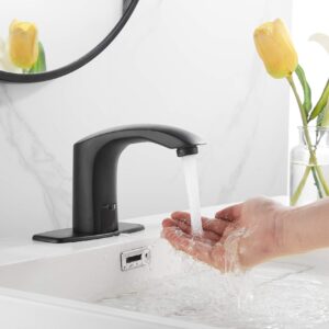 Automatic Bathroom Faucet Black Touchless Solid Brass Motion Activated Bath Tub Lavatory Basin Sink Vanity Aerator One Hole Brass Mixer Tap Touch-Free