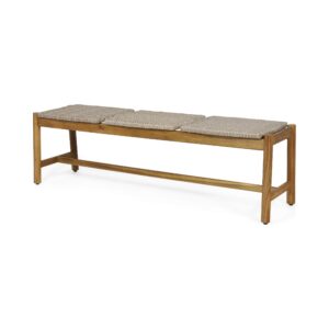 christopher knight home phoebe outdoor 3 seater wicker bench, teak finish, light gray