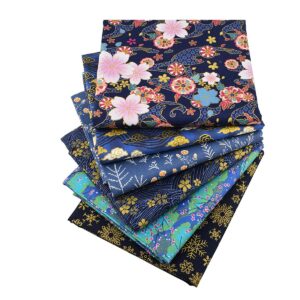 queenbox 6pcs japanese printed fabric, 15.7x19.6" furoshiki cloth, traditional sakura printed waves cotton sewing fabric for kimono cheongsam bag diy quilting