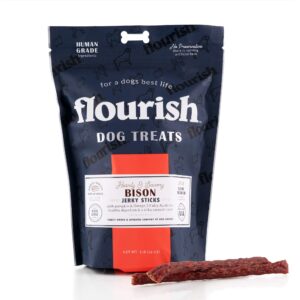 flourish pets jerky sticks, dog treats, healthy training chews (bison, large)