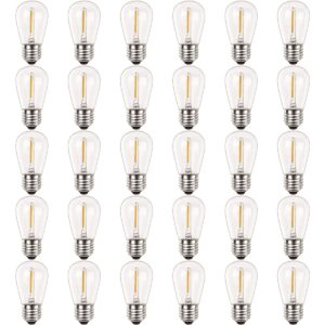 newhouse lighting s14led30p outdoor weatherproof 1w (11w equivalent) shatter-resistant s14 led replacement string light bulbs, warm white 2700k, standard e26 base, shatterproof, 30-pack