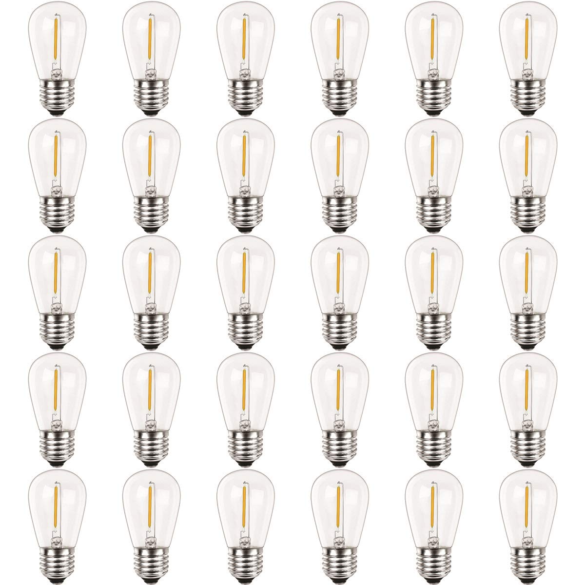 Newhouse Lighting S14LED30P Outdoor Weatherproof 1W (11W Equivalent) Shatter-Resistant S14 LED Replacement String Light Bulbs, Warm White 2700K, Standard E26 Base, Shatterproof, 30-Pack