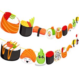 sushi garland banners 2pcs let's roll sushi birthday party cutout banners sushi party decorations for japanese theme baby shower supplies