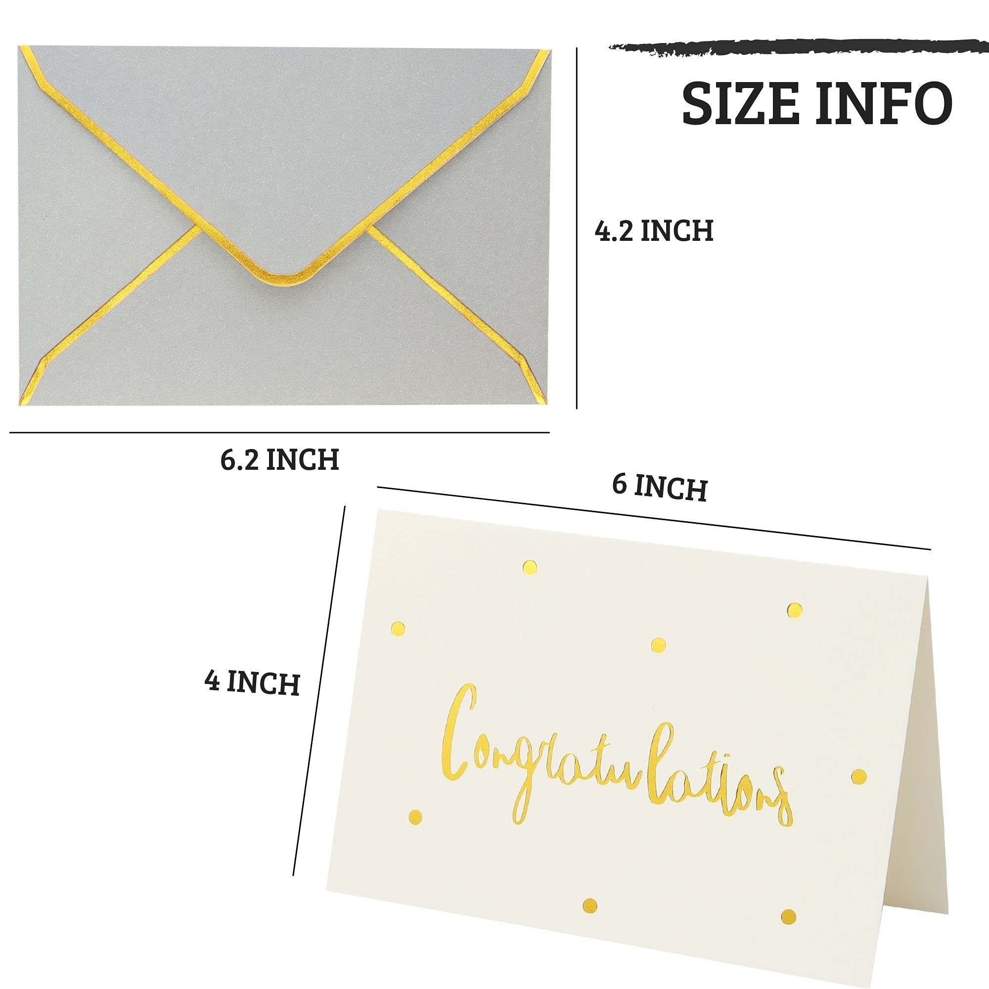 Winoo Design Gold and White Congratulations Cards with Envelopes, 36 PK All Occasion Greeting Cards 4x6 Inches, Bridal Shower Graduation Baby Shower Christmas Thank You Cards