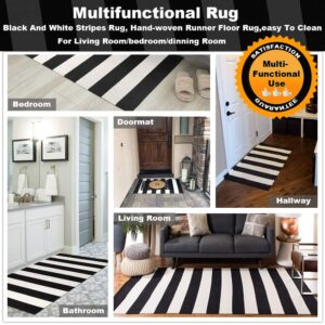 KaHouen Cotton Black and White Striped Rug (27.5 x 43 Inches), Washable Hand-Woven Stripe Outdoor Front Door Mat for Layered Door Mats/Porch/Kitchen/Bathroom/Laundry Room.