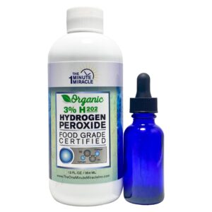 3% hydrogen peroxide medical food grade h2o2-12 oz bottle with 1 oz bottle dropper - recommedned by the one minute cure book. 11 drops of 3% equal to 1 drop of 35% h2o2.