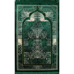 Modefa Turkish Islamic Prayer Rug | Soft Velvet Janamaz Praying Carpet | Muslim Praying Mat for Men & Women Ramadan or Eid | with Car Hanger | Classic Elegant Swirl (Green)