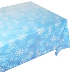 BLUE PANDA 3 Pack Blue Snowflake Plastic Tablecloths for Christmas Party Supplies, 54 x 108 inch Rectangular Xmas Winter Holiday Snowy Table Covers, Fun Festive Christmas Party Decorations