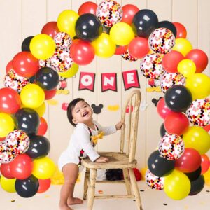 JOYYPOP 80 pcs Black Red Yellow Latex Balloons with Confetti Balloons for Baby Shower,Mouse balloon Theme Party Decoration,Brithday Party