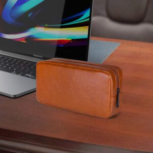 PU Leather Pencil Bag Pen Case, Large Capacity Stationery Pouch Pencil Holder Desk Organizer, Portable Pencils Pens Pouch for Electronic Organizer and Office Supplies (Brown)