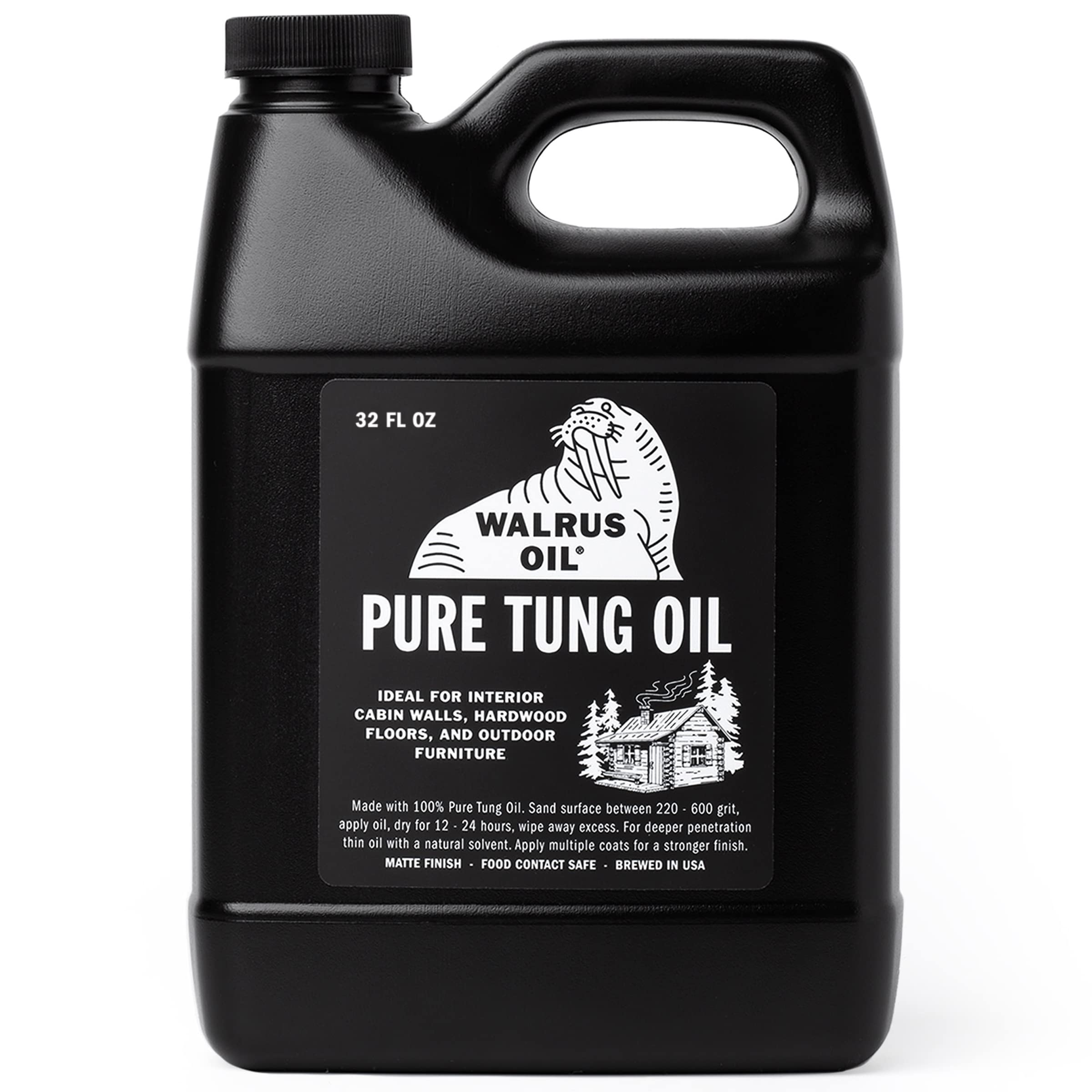 WALRUS OIL - 100% Pure Tung Oil, Wood Finish for Any Woodworking Project, Natural, Vegan, Food-Safe. 32oz Jug