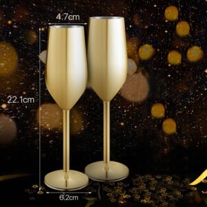 VERISA Stainless Steel gold champagne flutes Set of 2, moet champagne mimosa flutes 200ML Unbreakable champagne flutes for Wedding, mocktail glasses,bride and groom champagne glasses