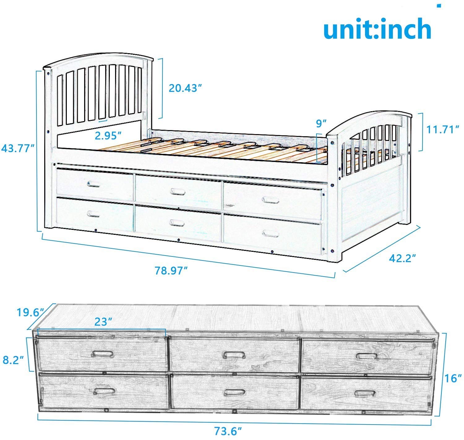 Harper & Bright Designs Twin Bed Frame with Storage Drawers, Solid Wood Captains Bed Frame,No Box Spring Needed (Espresso Twin Bed with Drawers)