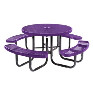 coated outdoor furniture heavy-duty portable outdoor picnic table with umbrella hole, expanded metal commercial-grade patio dining furniture made in america (46" round top, purple)