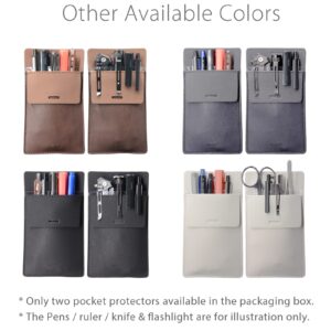 Pocket Protector, Leather Pen Pouch Holder Organizer, for Shirts Lab Coats, Hold 5 Pens, Designed to Keep Pens Inside When Bend Down. No Breaking of Pen Clip. Thick PU Leather, Navy, 2 Per Pack.