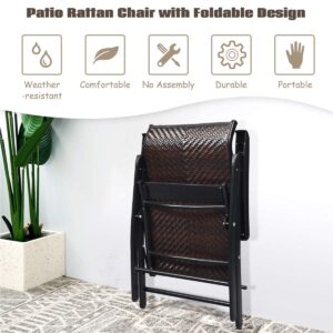 Tangkula 2 Piece Patio Rattan Folding Reclining Chair, Outdoor Wicker Portable Camping Chair with Widened Armrest, Foldable Chair with Adjustable High Backrest for Garden Balcony Outdoor & Indoor (2)