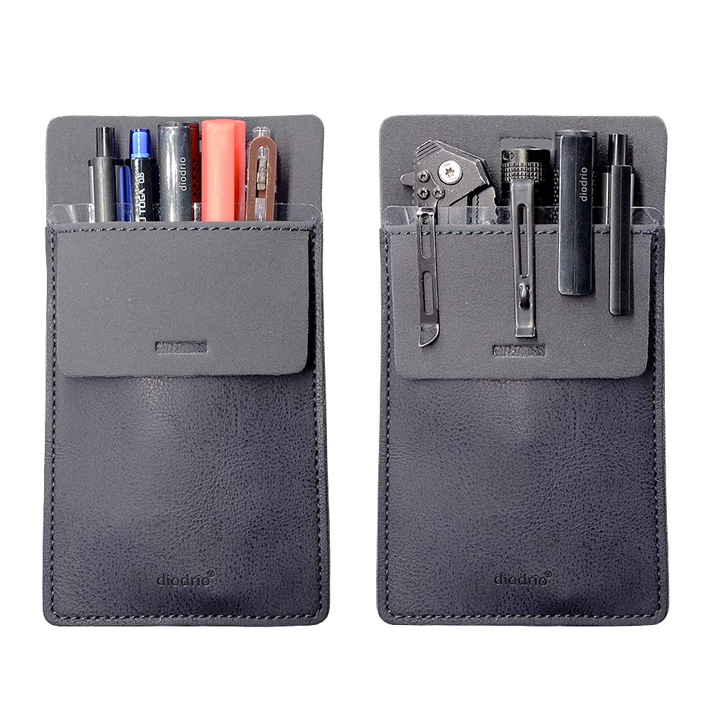 Pocket Protector, Leather Pen Pouch Holder Organizer, for Shirts Lab Coats, Hold 5 Pens, Designed to Keep Pens Inside When Bend Down. No Breaking of Pen Clip. Thick PU Leather, Navy, 2 Per Pack.