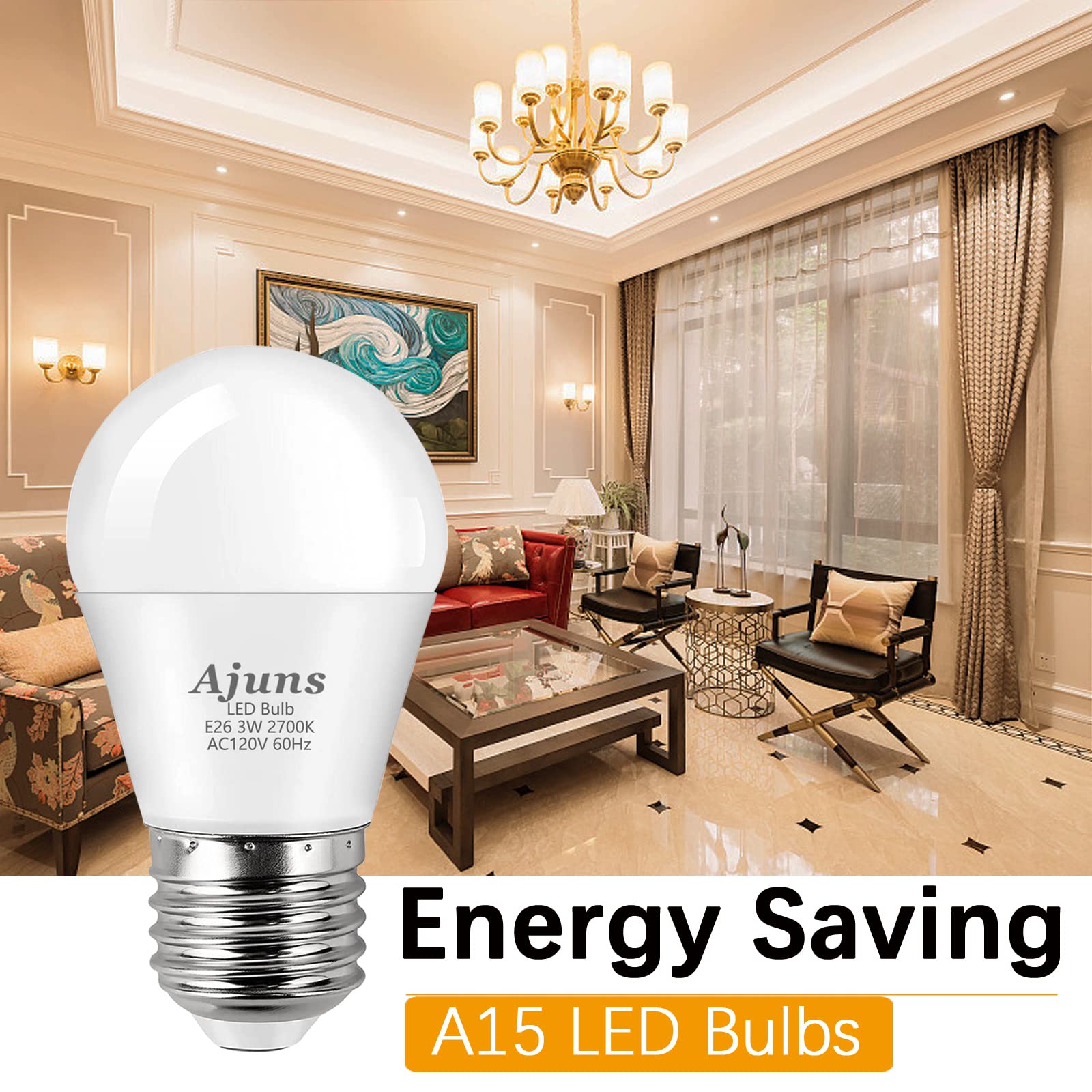 Ajuns LED Bulb 3W Equivalent 25 Watt Light Bulbs，120V Ceiling Fan Light Bulbs Table Lamp Bulb Warm White 2700K LED Energy Saving Bulb E26 Base, Suitable for Home 4 Pack