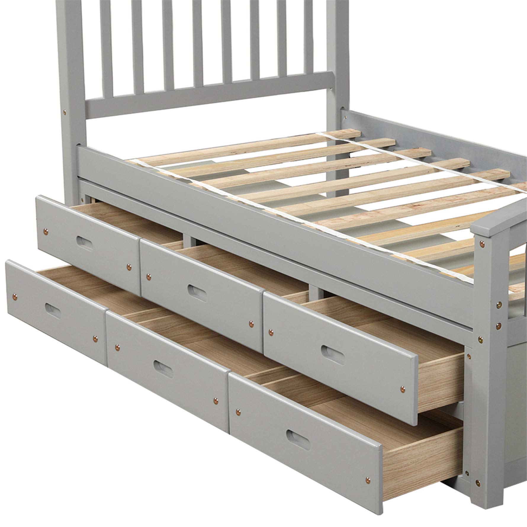 Harper & Bright Designs Twin Bed Frame with Storage Drawers, Solid Wood Captains Bed Frame,No Box Spring Needed (Espresso Twin Bed with Drawers)