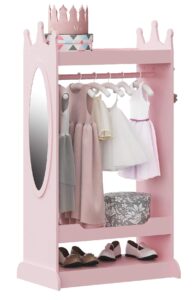 utex kids dress up storage with mirror,costume closet for kids, open hanging armoire closet,pretend storage closet for kids,costume storage dresser (pink)