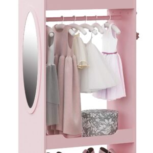 UTEX Kids Dress up Storage with Mirror,Costume Closet for Kids, Open Hanging Armoire Closet,Pretend Storage Closet for kids,Costume Storage Dresser (Pink)