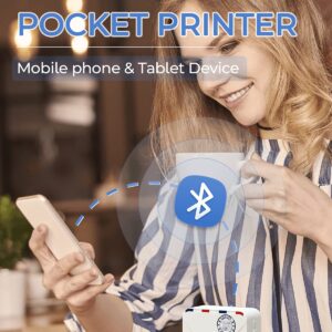 M02S Portable Mini Pocket Printer Wireless Bluetooth Thermal Printer Photo Printer Mobile Printer Sticker Maker Compatible with iOS and Android 300dpi High Resolution