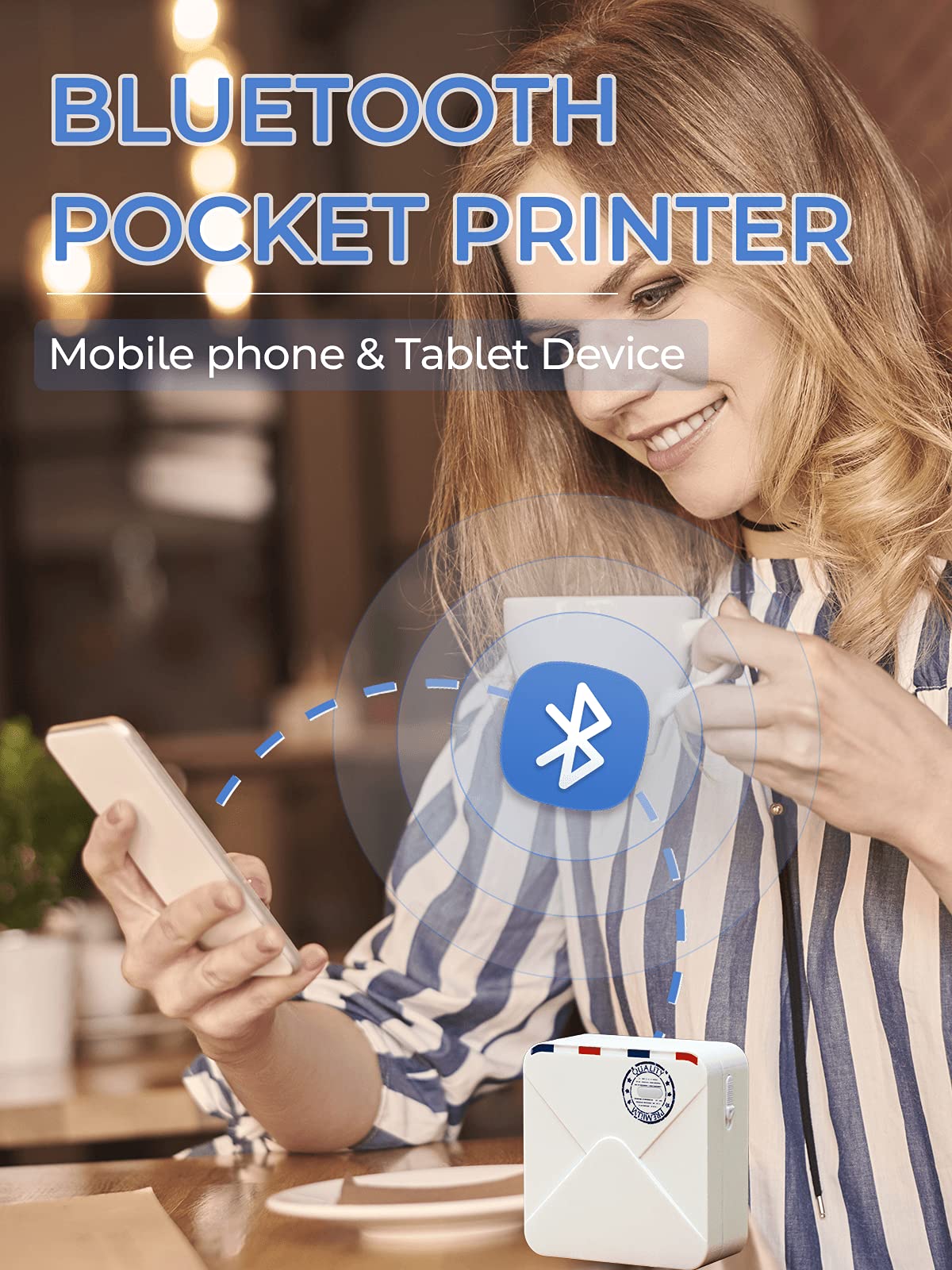 M02S Portable Mini Pocket Printer Wireless Bluetooth Thermal Printer Photo Printer Mobile Printer Sticker Maker Compatible with iOS and Android 300dpi High Resolution