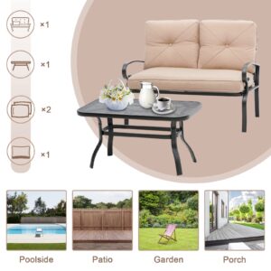 Incbruce 5 Piece Wrought Iron Patio Furniture Set Metal Outdoor Conversation Sets (Loveseat, Coffee Table and Bistro Table, 2 Spring Chair) with Cushion (Brown)