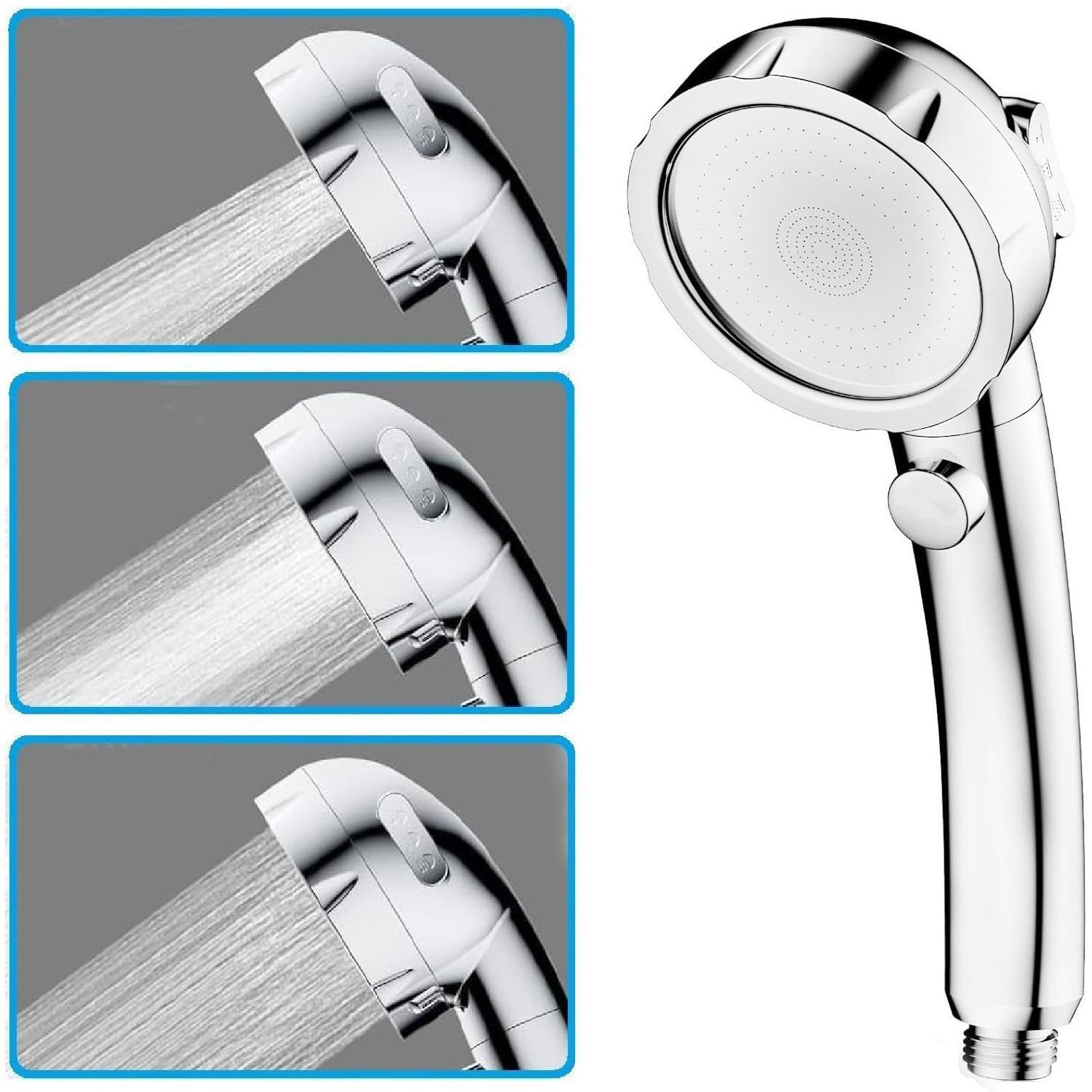 High Pressure Handheld Shower Head with ON/OFF Pause Switch - 3-Spray Settings Shower Heads,interface G1/2 (0.8 inches)(Handheld Shower Head)