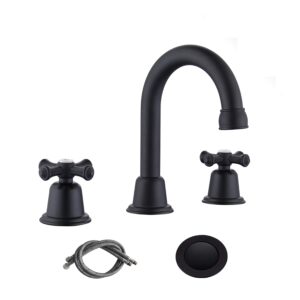 rkf bathroom faucets for sink 3 hole matt black 8 inch widespread bathroom sink faucet with drain 2 handles cross knobs faucet bathroom vanity faucet basin mixer tap faucet with hose & deck cwf039-mb