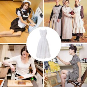 CR ROLECOS White Vintage Maid Ruffle Apron for Women Colonial Pioneer Peasant Apron Pinafore Adjustable Kitchen Gift L