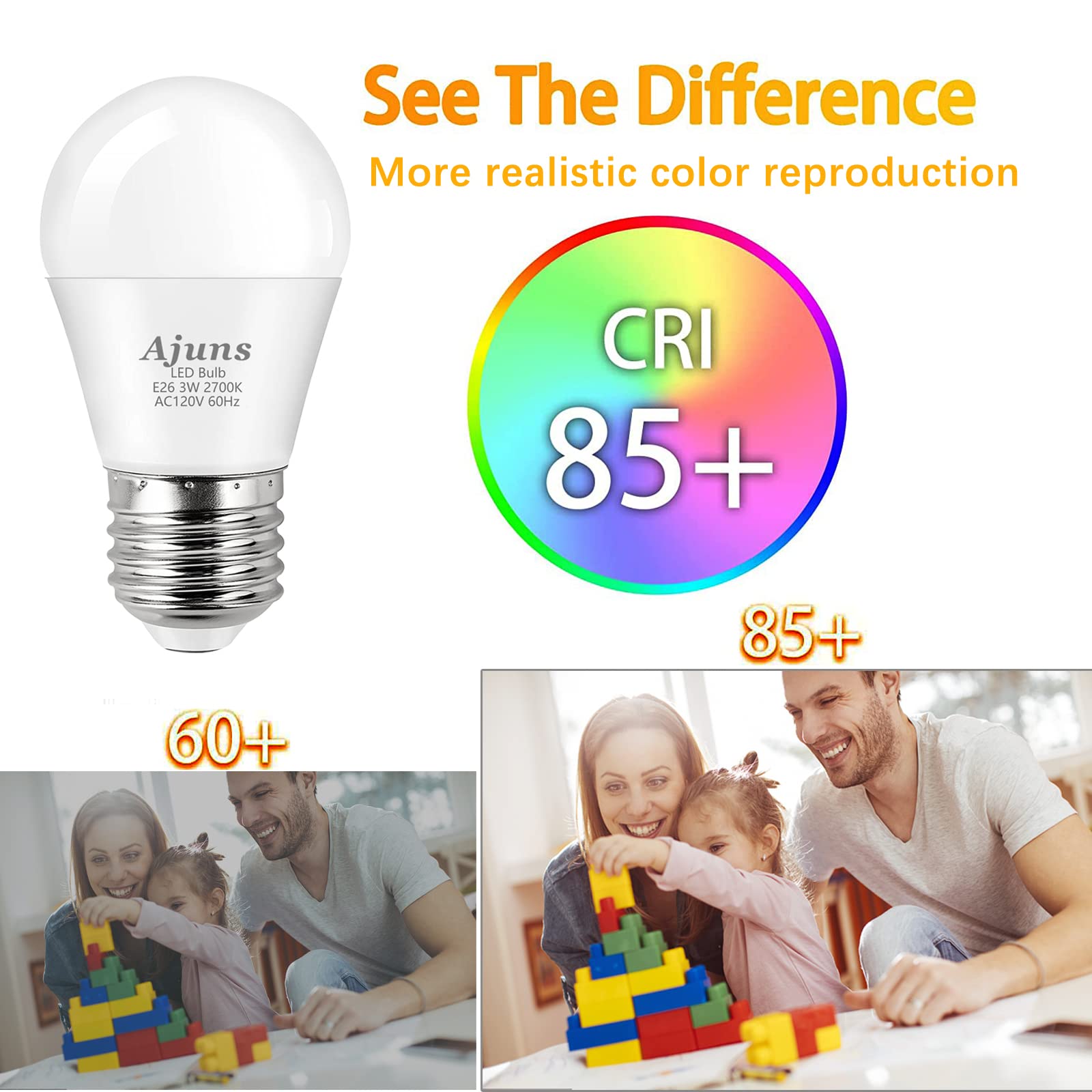 Ajuns LED Bulb 3W Equivalent 25 Watt Light Bulbs，120V Ceiling Fan Light Bulbs Table Lamp Bulb Warm White 2700K LED Energy Saving Bulb E26 Base, Suitable for Home 4 Pack