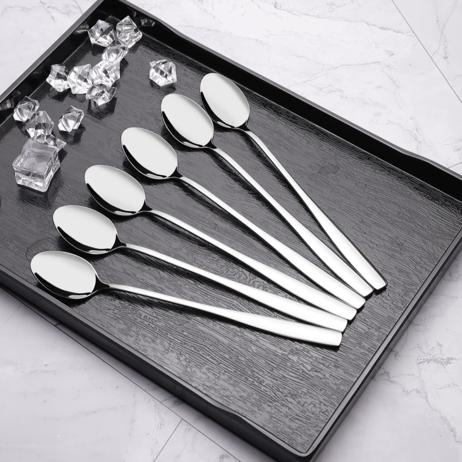 Bringer Stainless Steel Long Handle Iced Tea Spoons, Cocktail Stirring Spoons Set, Pack of 12