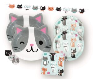 kitty cat birthday party supplies - plates napkins banner bundle (49 piece)