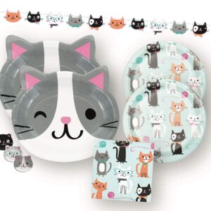 Kitty Cat Birthday Party Supplies - Plates Napkins Banner Bundle (49 Piece)